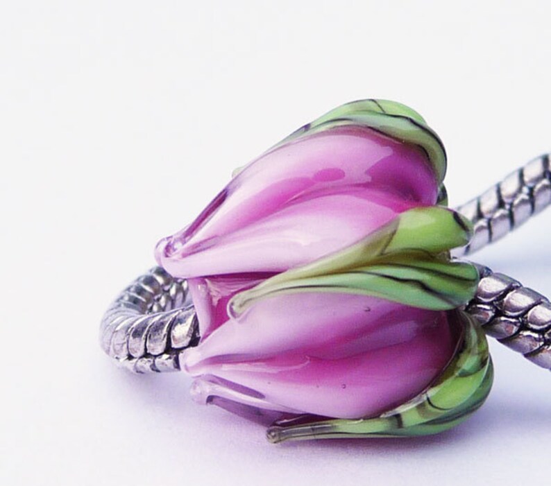 European Charm Bead Large Hole Bead Pink Variegated Flower - Etsy