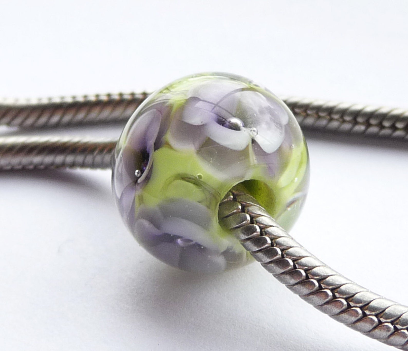 European Charm Bead, Large Hole Bead Violet Floral by Sabrina Koebel ...