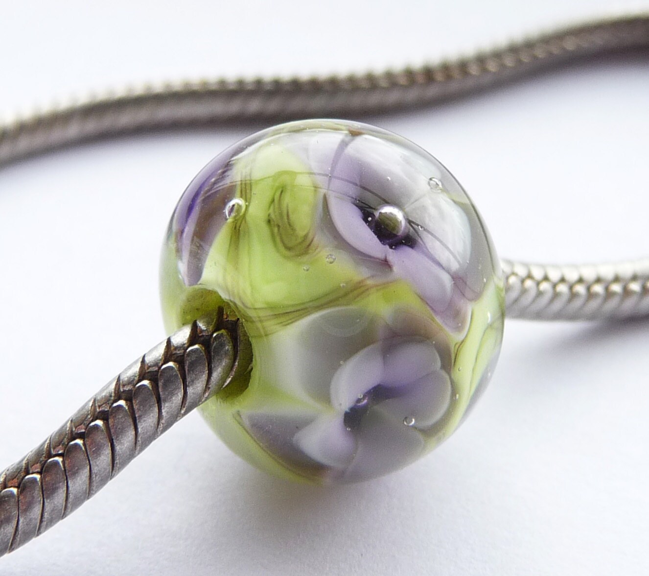 European Charm Bead, Large Hole Bead Violet Floral by Sabrina Koebel ...