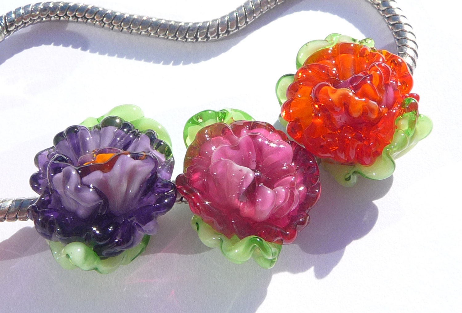 European Charm Bead Large Hole Bead Americana Blue Flower Bud - Etsy