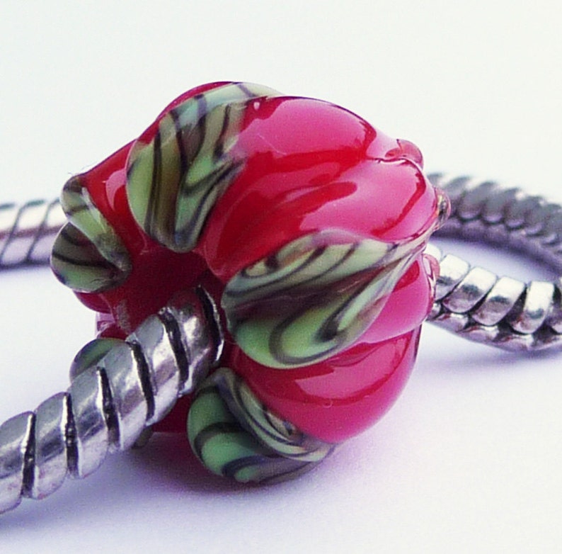 European Charm Bead Large Hole Bead Luscious Red Flower Bud - Etsy