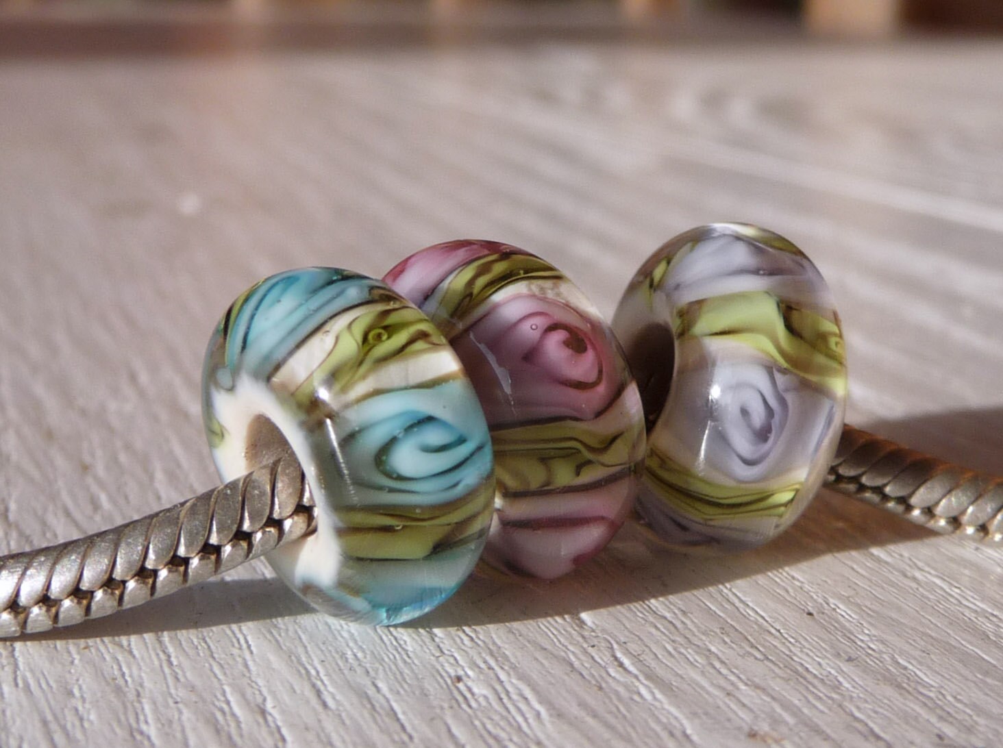 European Charm Bead, Large Hole Bead - Trio of Blooms by Sabrina Koebel ...