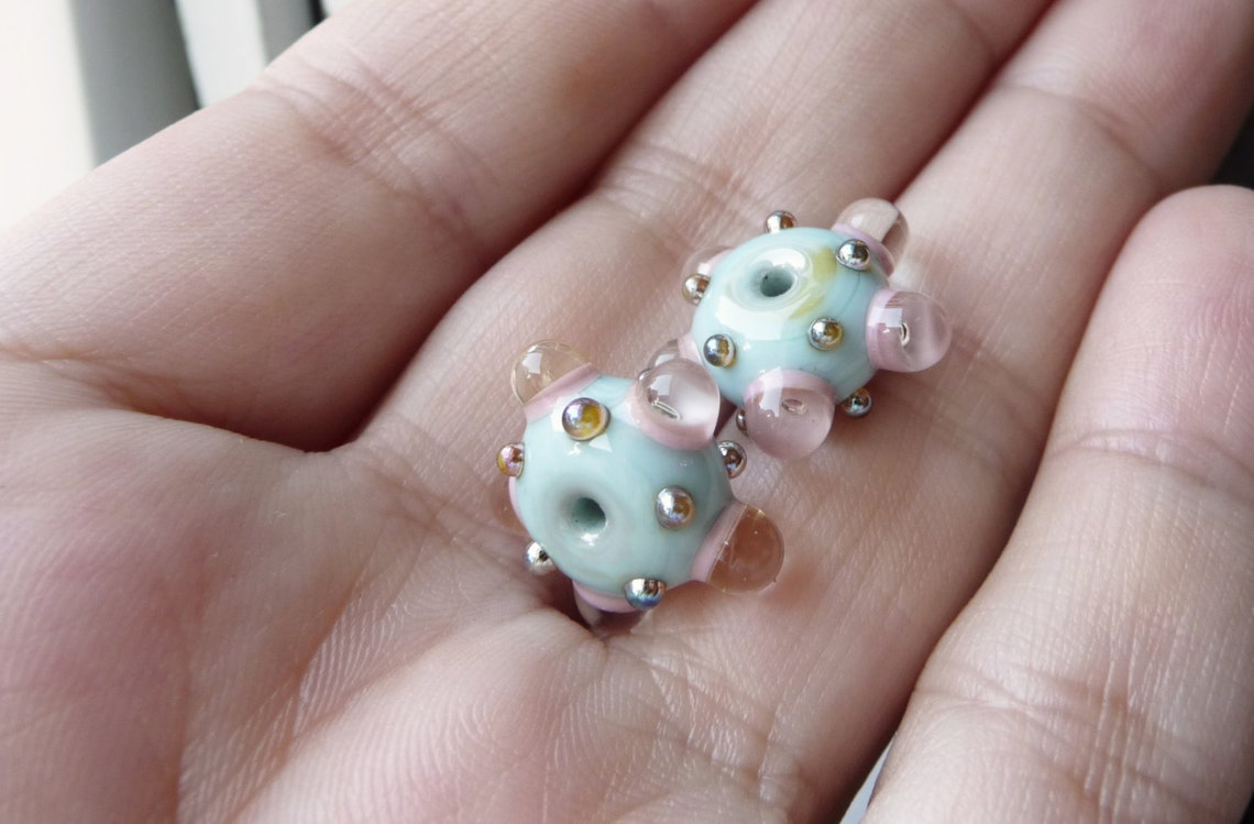 Vintage Series Pink and Vintage Blue Bubble Cog Bead PAIR by Sabrina ...
