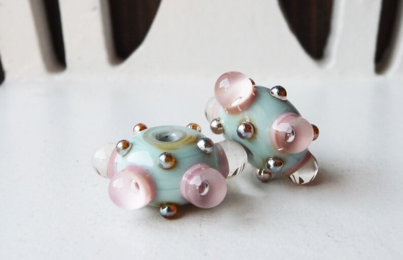 Vintage Series Pink and Vintage Blue Bubble Cog Bead PAIR by Sabrina ...