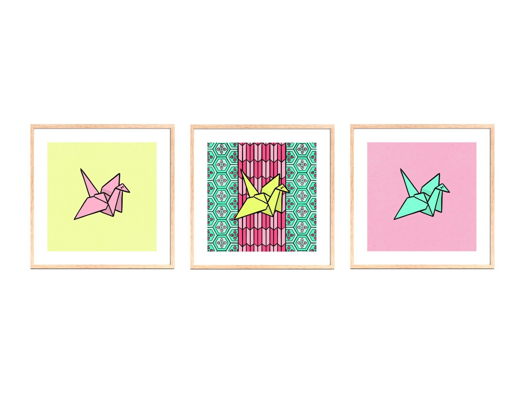 Paper Cranes Set of 3 Wall Art Posters Digital Download, Square Print ...