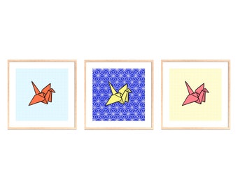 Paper Cranes Set of 3 Wall Art Posters Digital Download, Square Print ...