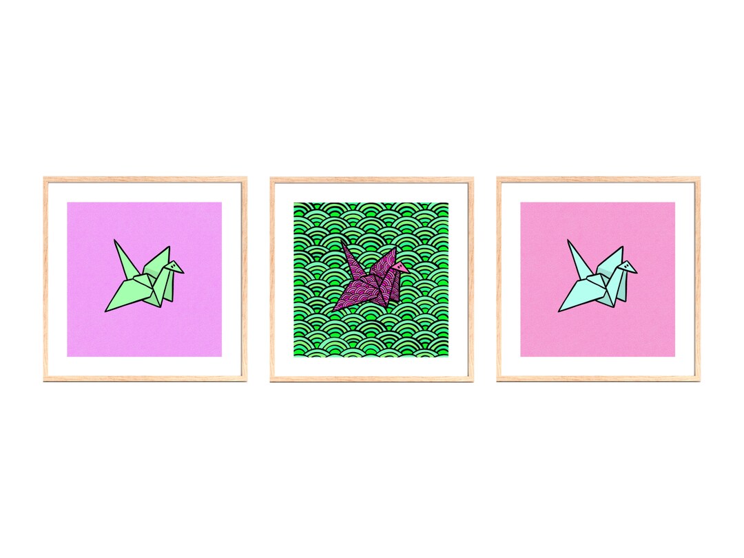 Paper Cranes Set of 3 Wall Art Posters Digital Download, Square Print ...