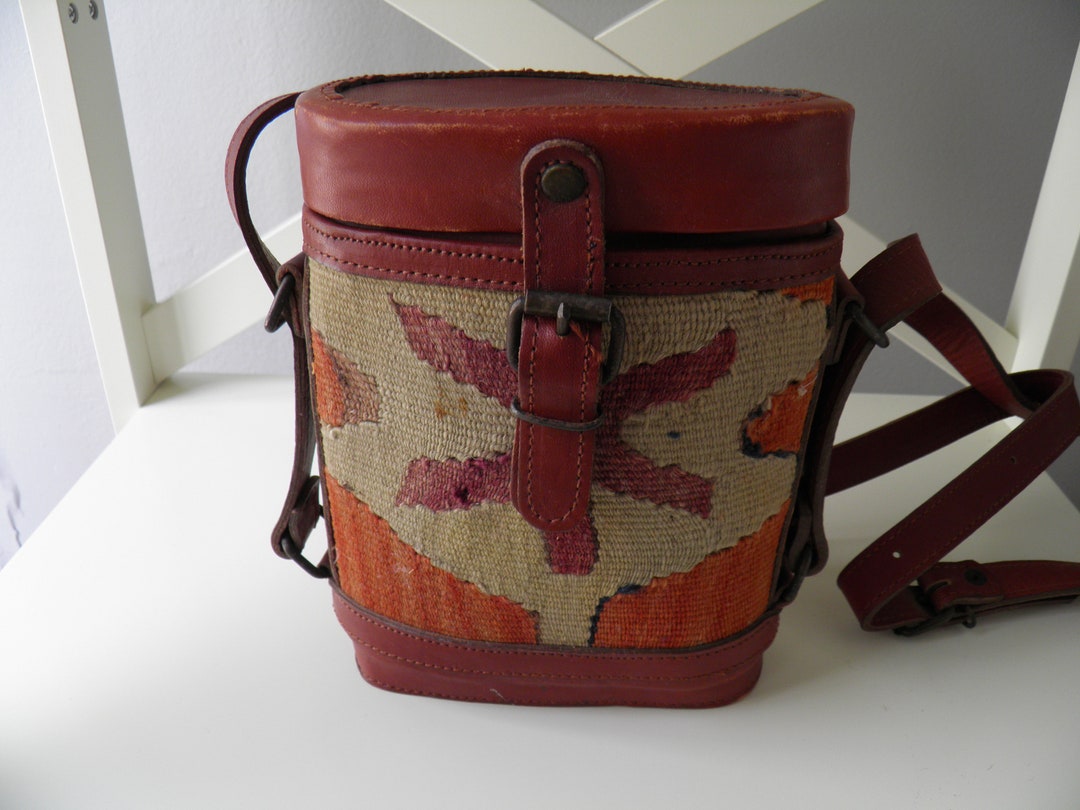 Vintage Turkish Kilim Bucket Purse: Genuine Leather Detail - Etsy