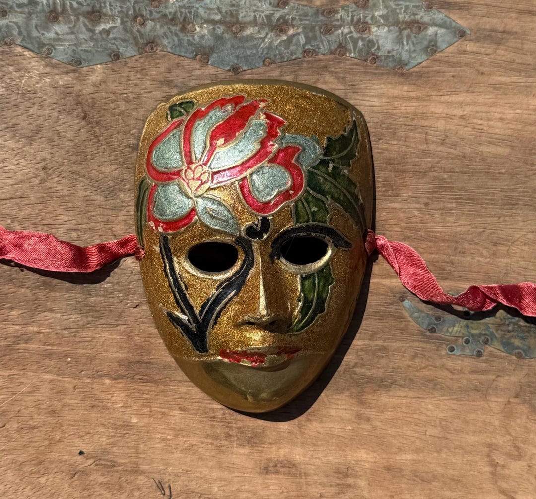 Vintage Indian Painted Solid Brass Masquerade Mask Wall Hanging Decor ...