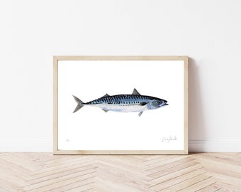 Mackerel Art. Fish Print. Blue Kitchen Wall Art Beach House - Etsy
