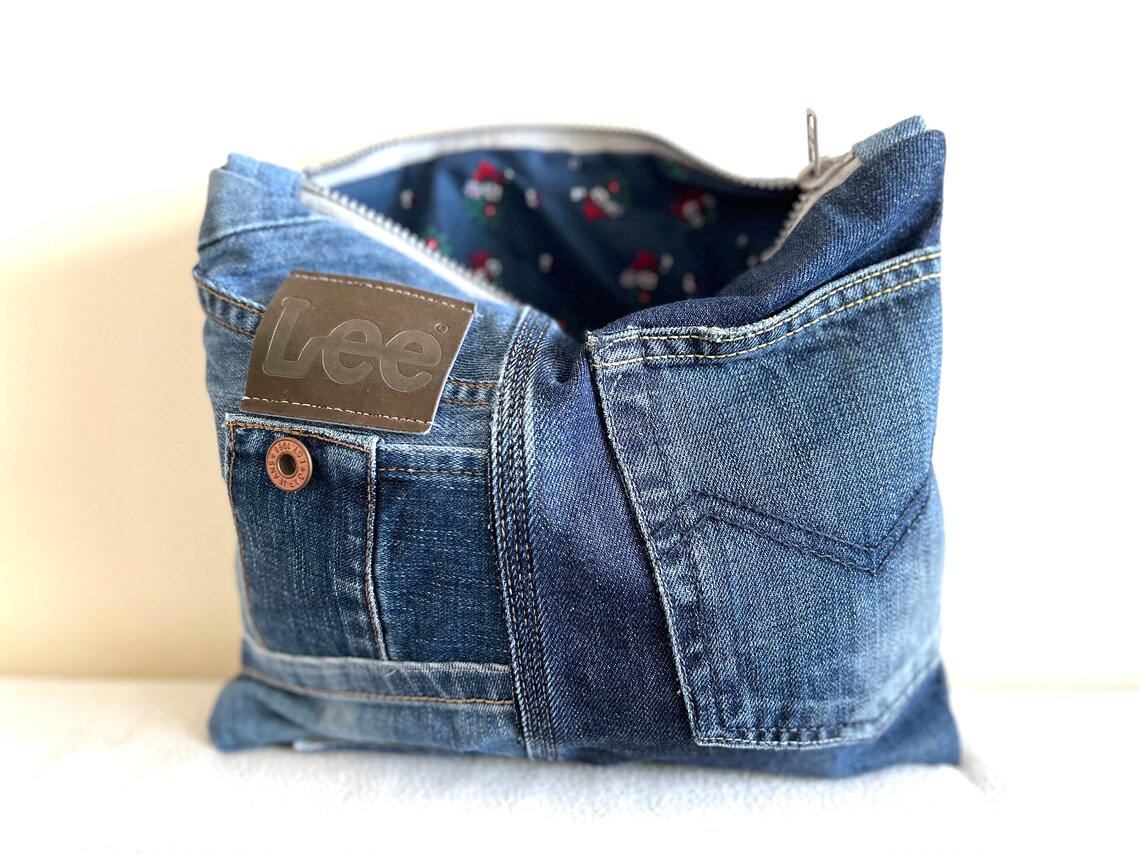 COOL Patterned Denim Pouch/ Denim Pouch/ Denim Recycled/ Denim Jeans ...