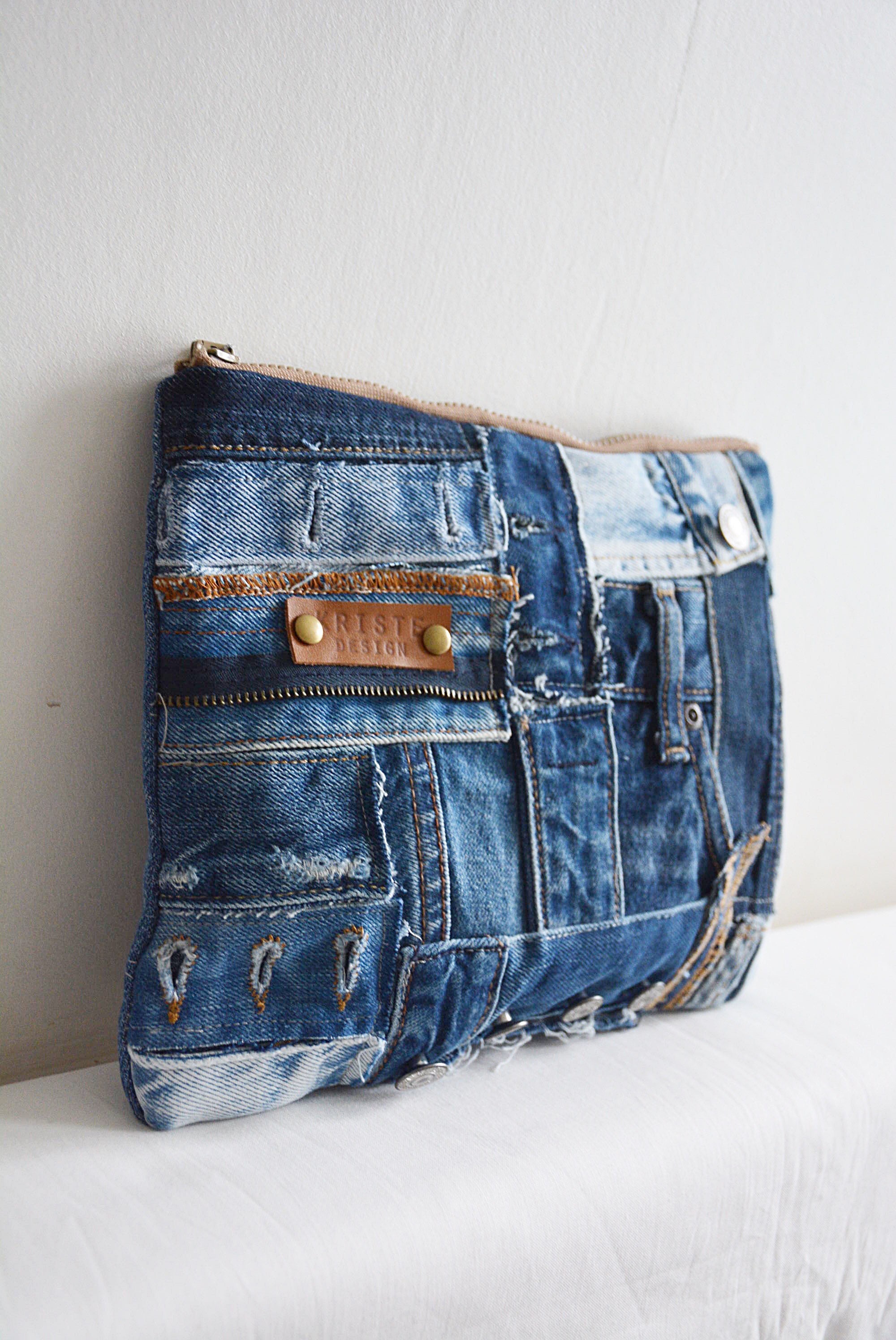COOL Patterned Denim Pouch/ Denim Pouch/ Denim Recycled/ Denim Jeans ...