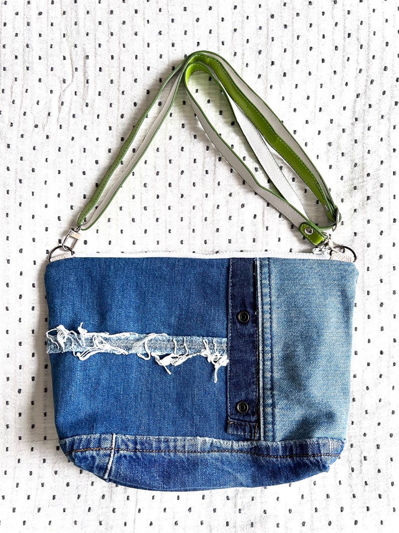 BLUE Denim Crossbody Bag/ Cotton Lining/ Plastic Zipper/ Jeans Bag ...
