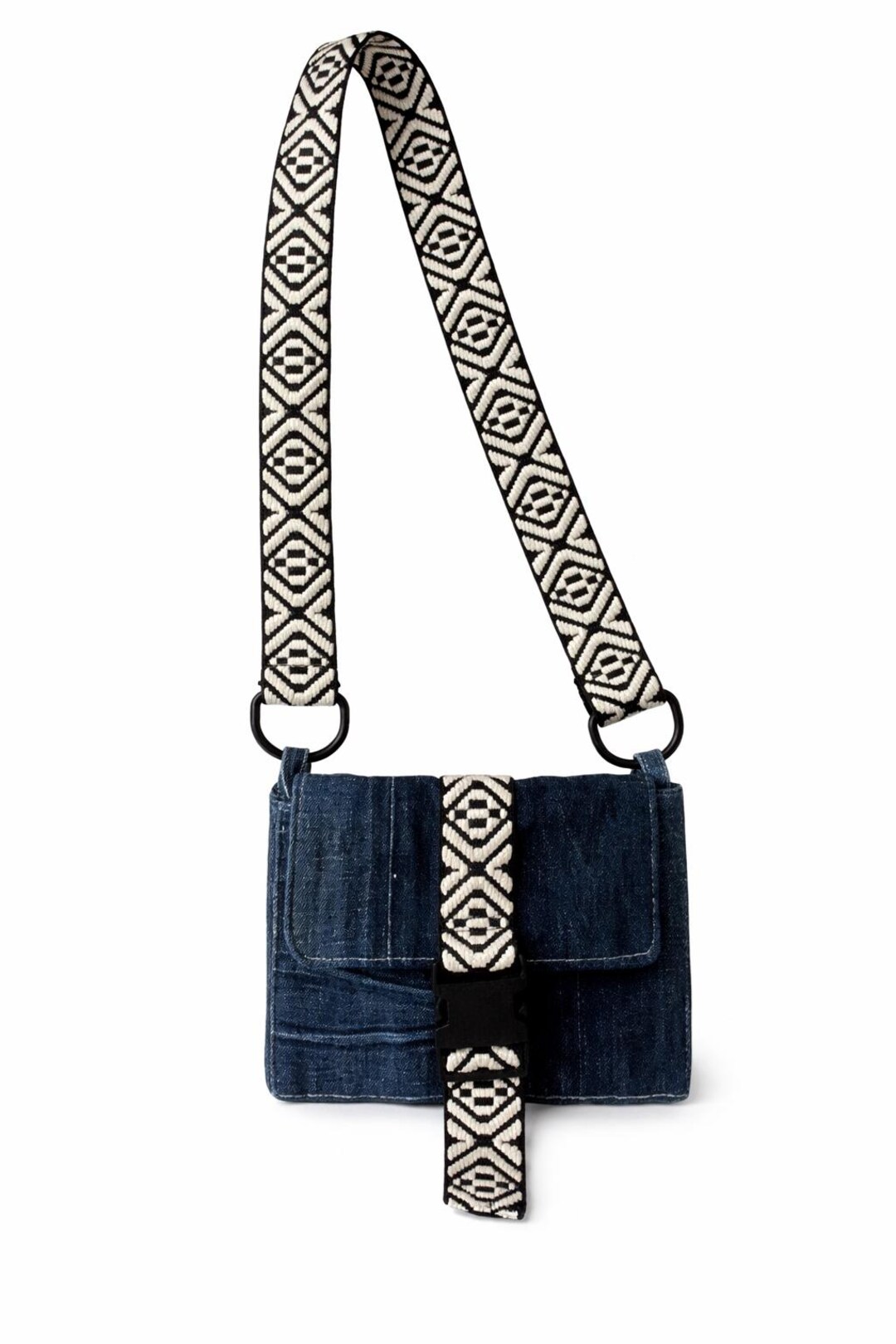 Upcycled Denim Crossbody Bag With Patterned Strap - Etsy