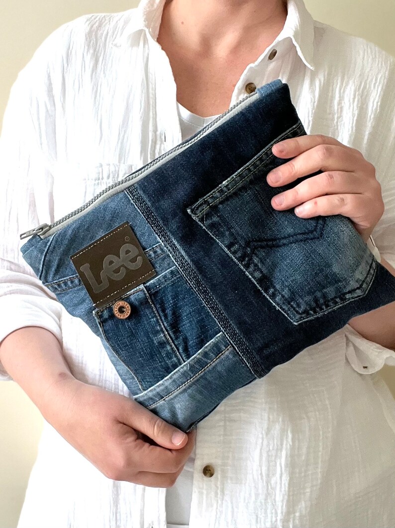 COOL Patterned Denim Pouch/ Denim Pouch/ Denim Recycled/ Denim Jeans ...