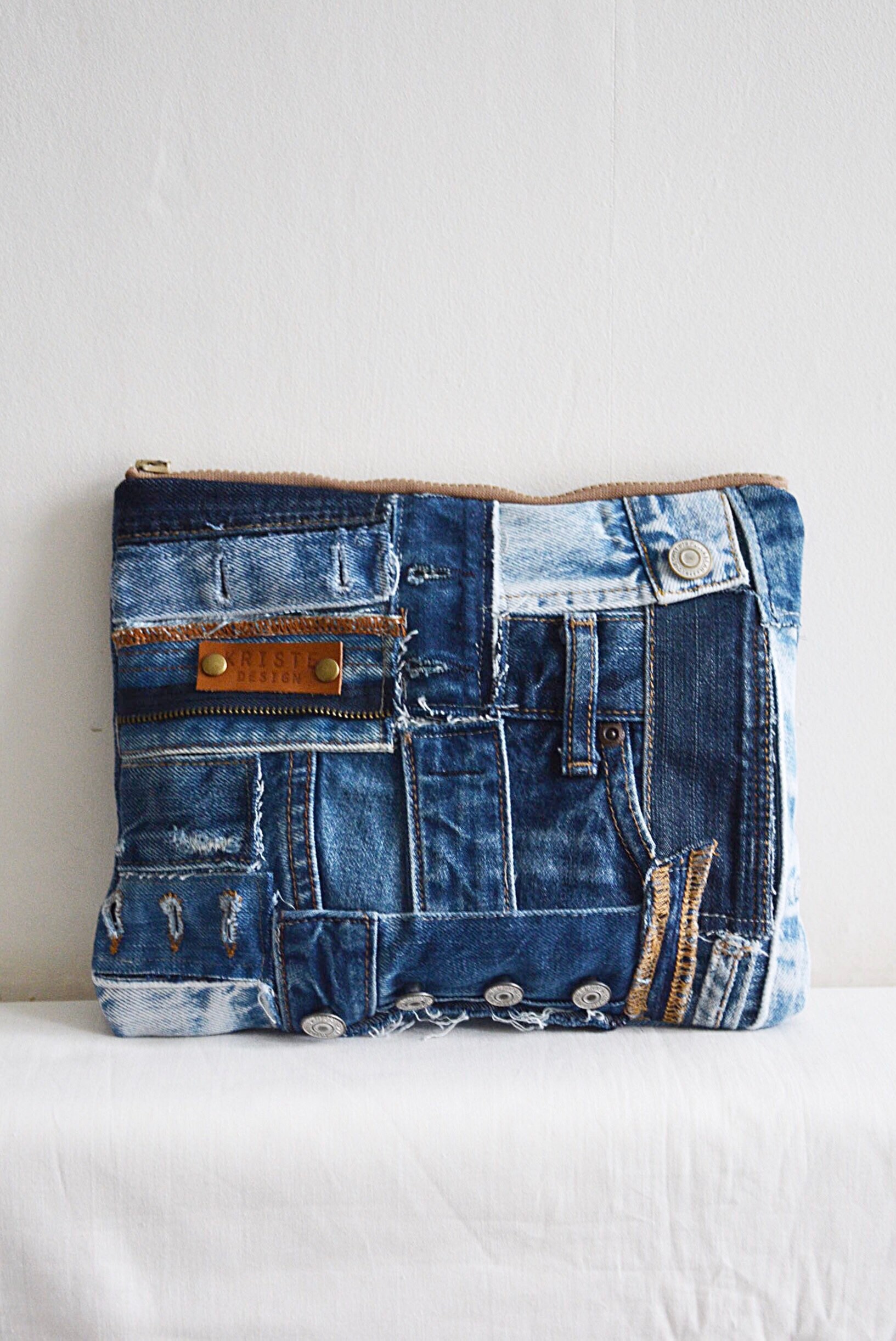 COOL Patterned Denim Pouch/ Denim Pouch/ Denim Recycled/ Denim Jeans ...