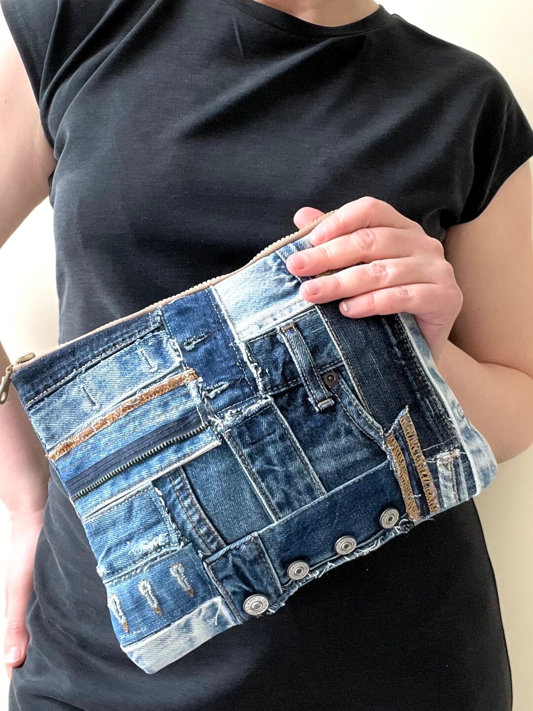 COOL Patterned Denim Pouch/ Denim Pouch/ Denim Recycled/ Denim Jeans ...