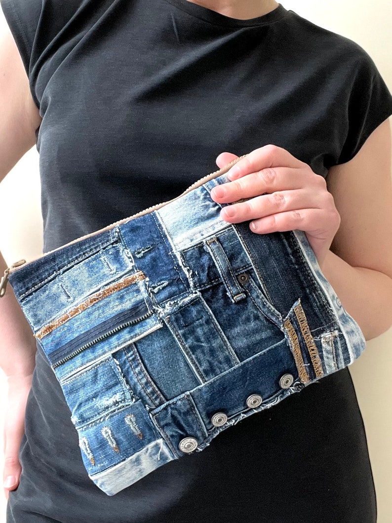 COOL Patterned Denim Pouch/ Denim Pouch/ Denim Recycled/ Denim Jeans ...