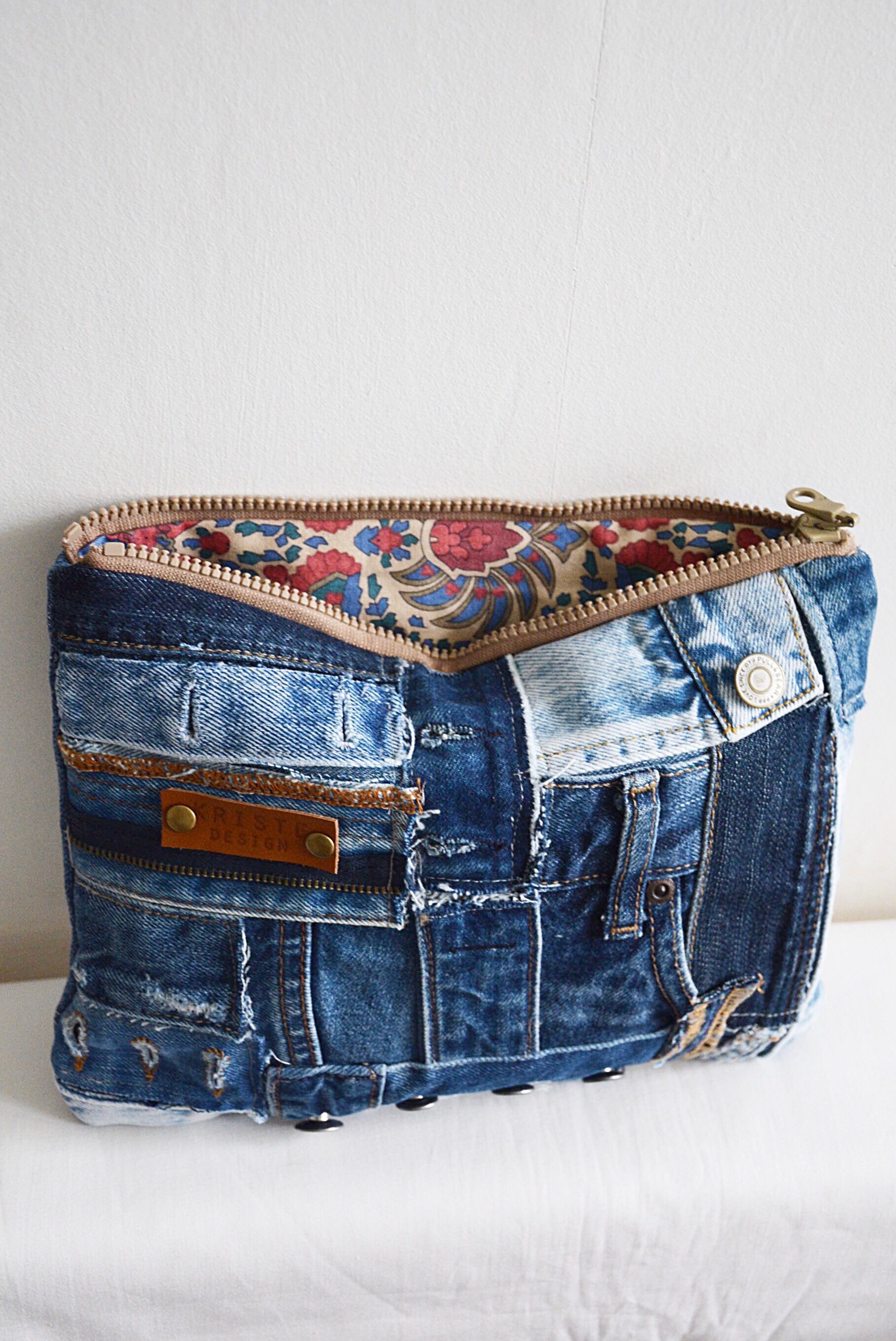 COOL Patterned Denim Pouch/ Denim Pouch/ Denim Recycled/ Denim Jeans ...