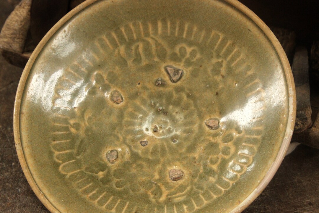 Ly Tran Dynasty 12th-14th Small Bowl Dish Pottery Green Glazed Molded ...