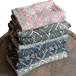 Vintage Woven Blanket Tribal Hmong Thai Throw Rug Cotton Blue White ...