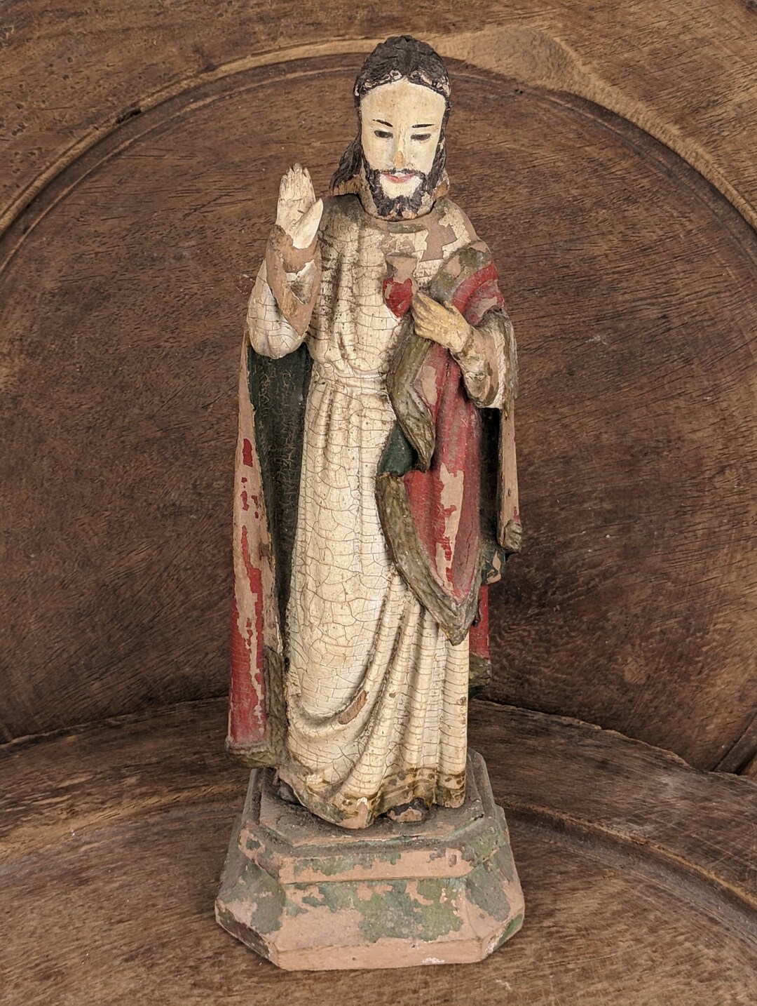 Antique Carved Wooden Catholic Saint Figure Religious Statue Icon ...