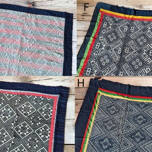 Vintage Woven Blanket Tribal Hmong Thai Throw Rug Cotton Blue White ...