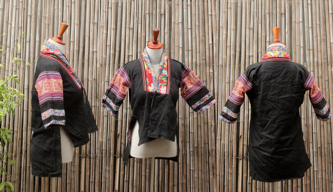 Vintage Nung Hill Tribe Jacket Black Womans' Hmong Ethnic Tribal Small ...