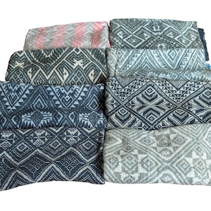 Vintage Woven Blanket Tribal Hmong Thai Throw Rug Cotton Blue White ...