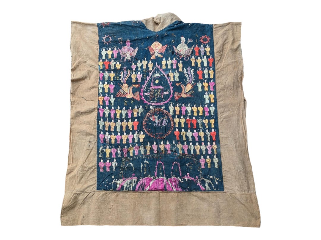 Antique Embroidered Shaman Robe Hill Tribe Ritual Gown Silk Embroidery ...
