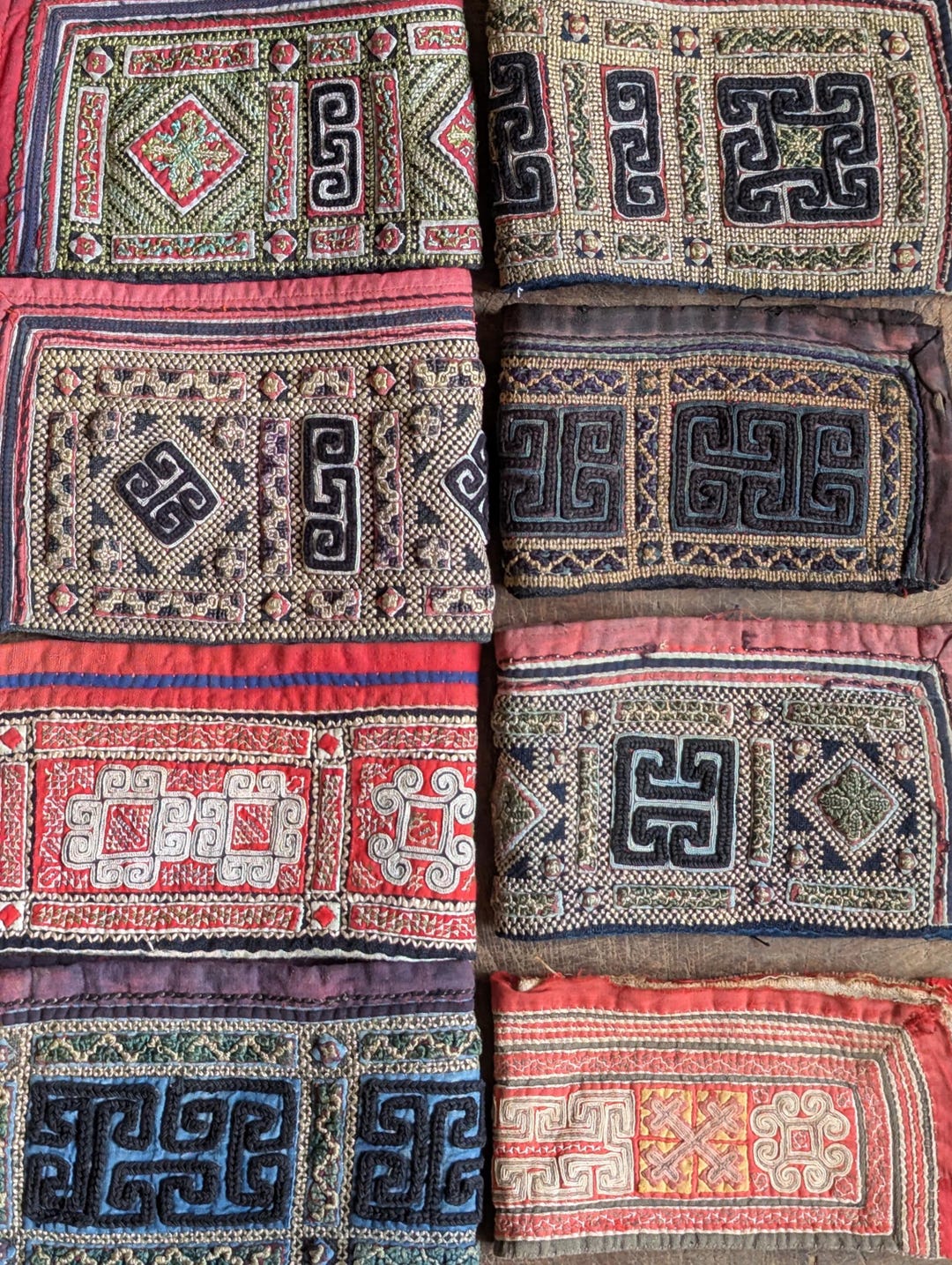 Hmong Embroidered Textile Collar Vintage Used Tribal Fabric Dyed Silk ...