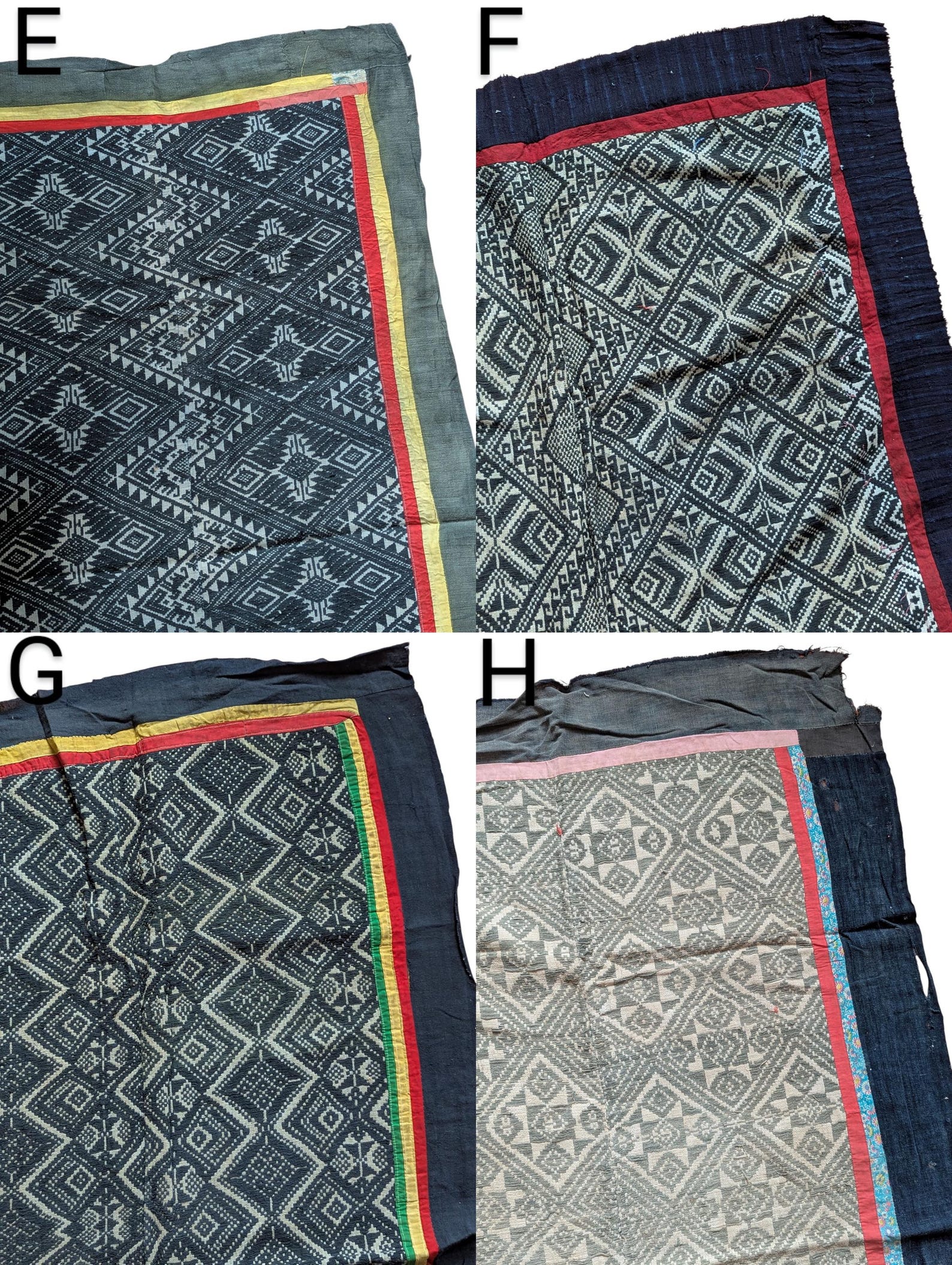 Vintage Woven Blanket Tribal Hmong Thai Throw Rug Cotton Blue White ...
