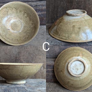 Olive Glaze Antique Pottery Bowls Floral 12th - 14th Century Ly Tran ...
