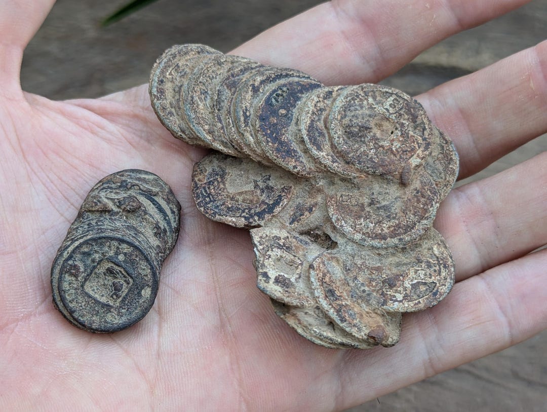 Nguyen Dynasty 1700s 1800s Bronze Coins Stacks Fused Coin Rolls River ...