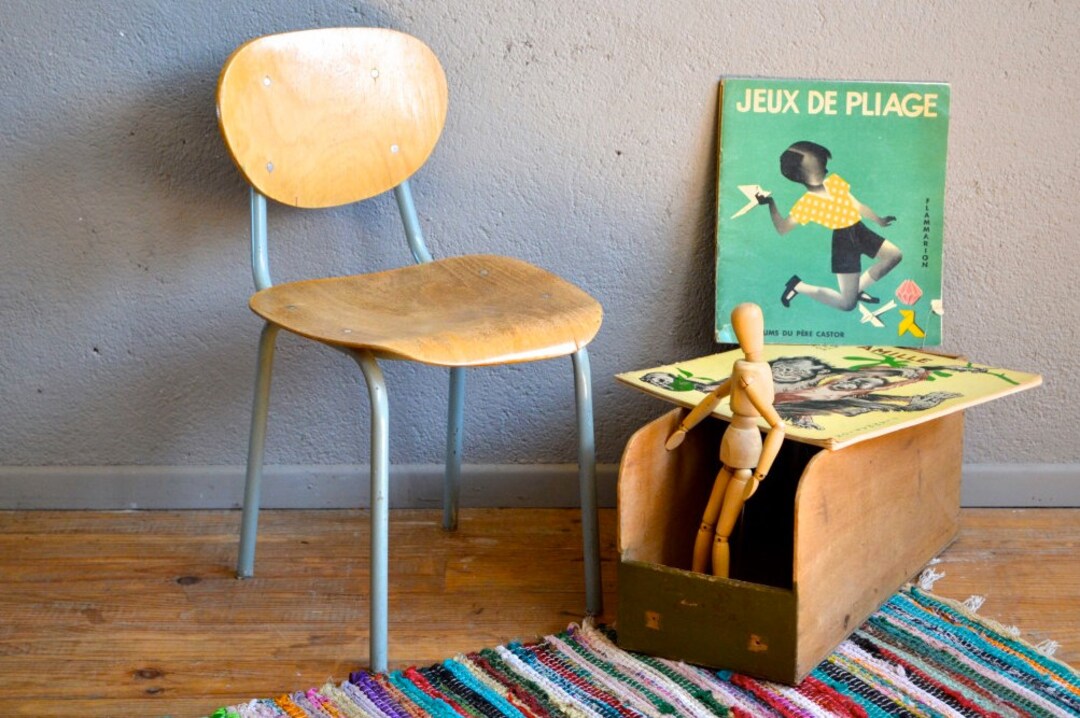 Vintage Child Chair Retro 50s Wood and Tubular Base Soviet School Chair ...