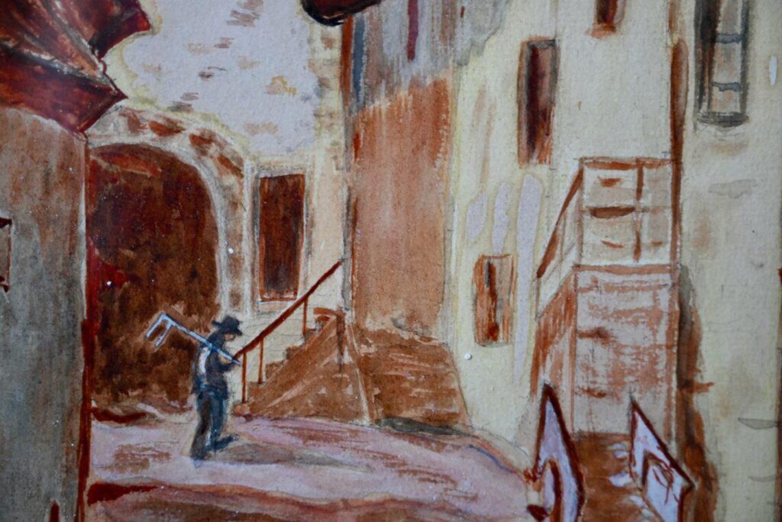 Turckheim Watercolor by E.M. Muller 1922 Wall Decoration Ancient France ...