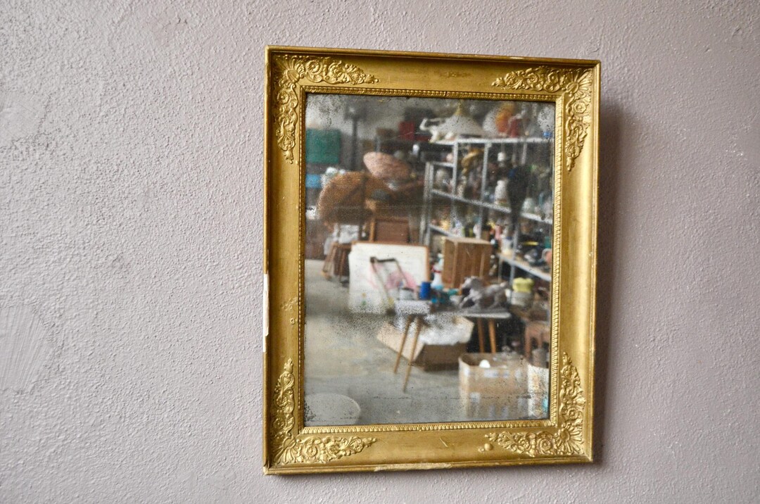 Grande vecchio specchio dorato da appoggiare o da parete in stile boho ...