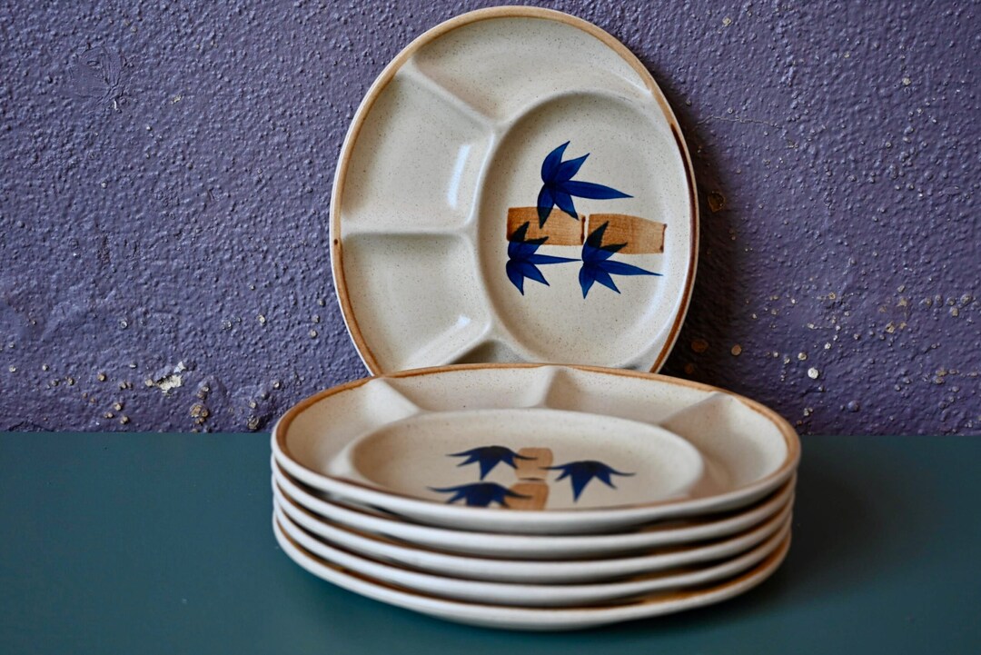 Set of 6 Bamboo De Salin Compartment or Fondue Plates, Tropical and ...