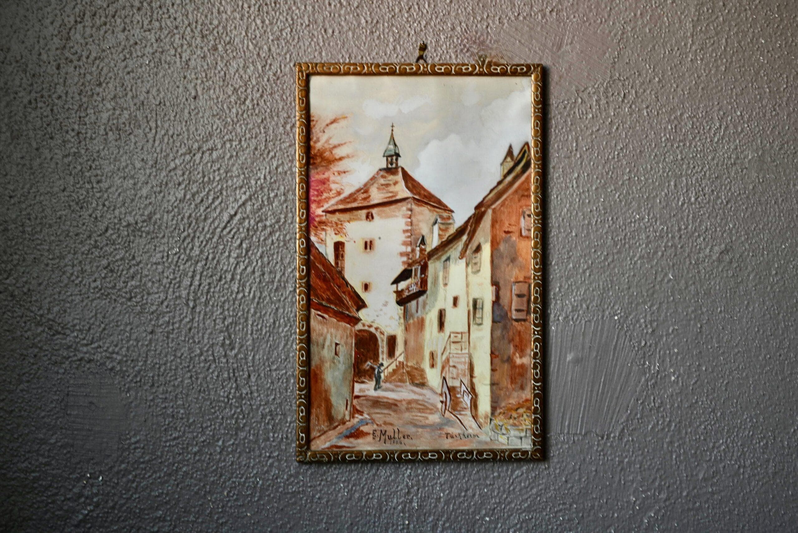 Turckheim Watercolor by E.M. Muller 1922 Wall Decoration Ancient France ...