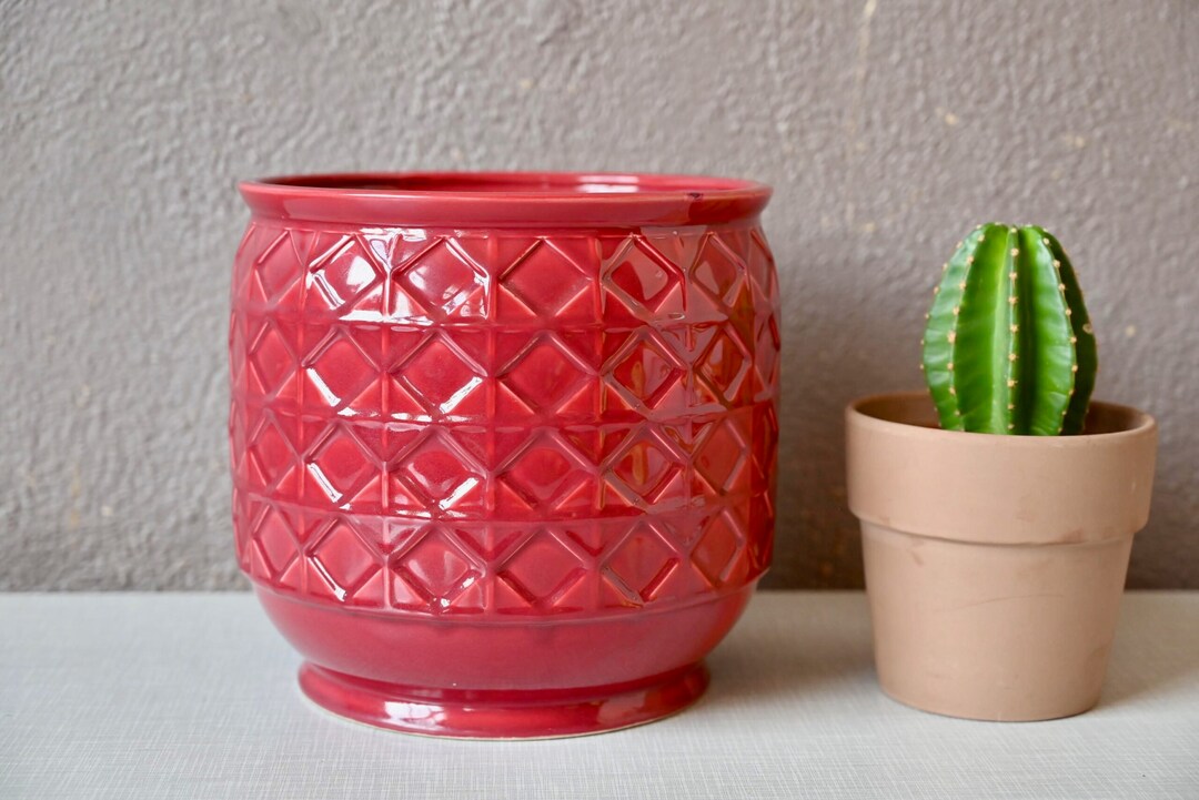 Large Red Pot Cover Old Ceramic Planter French Style Boho and Art Deco ...
