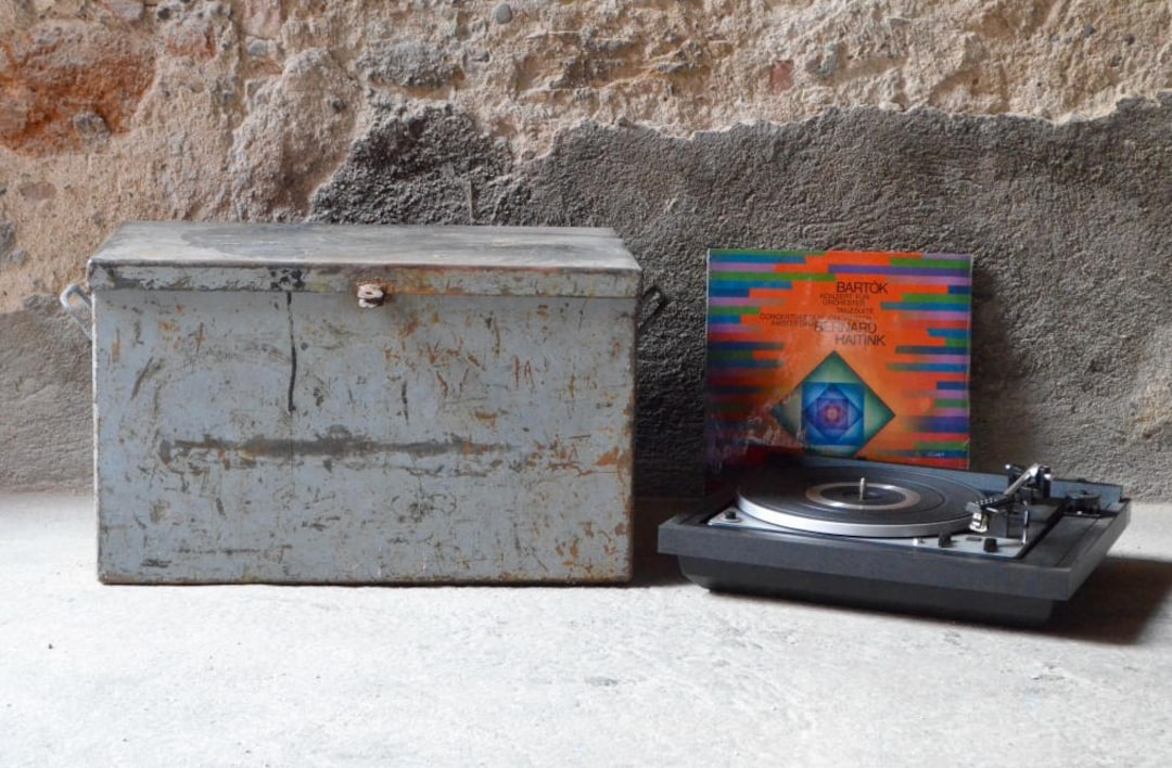 Metal Box Canteen Storage Trunk Vinyl Record 33T Vintage Garage Metal ...