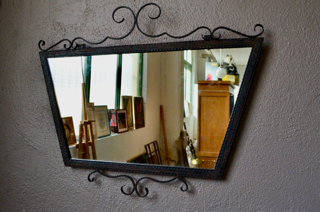 Large Trapezoidal Wall Mirror Art Deco 1930 Wrought Iron Vintage Style ...
