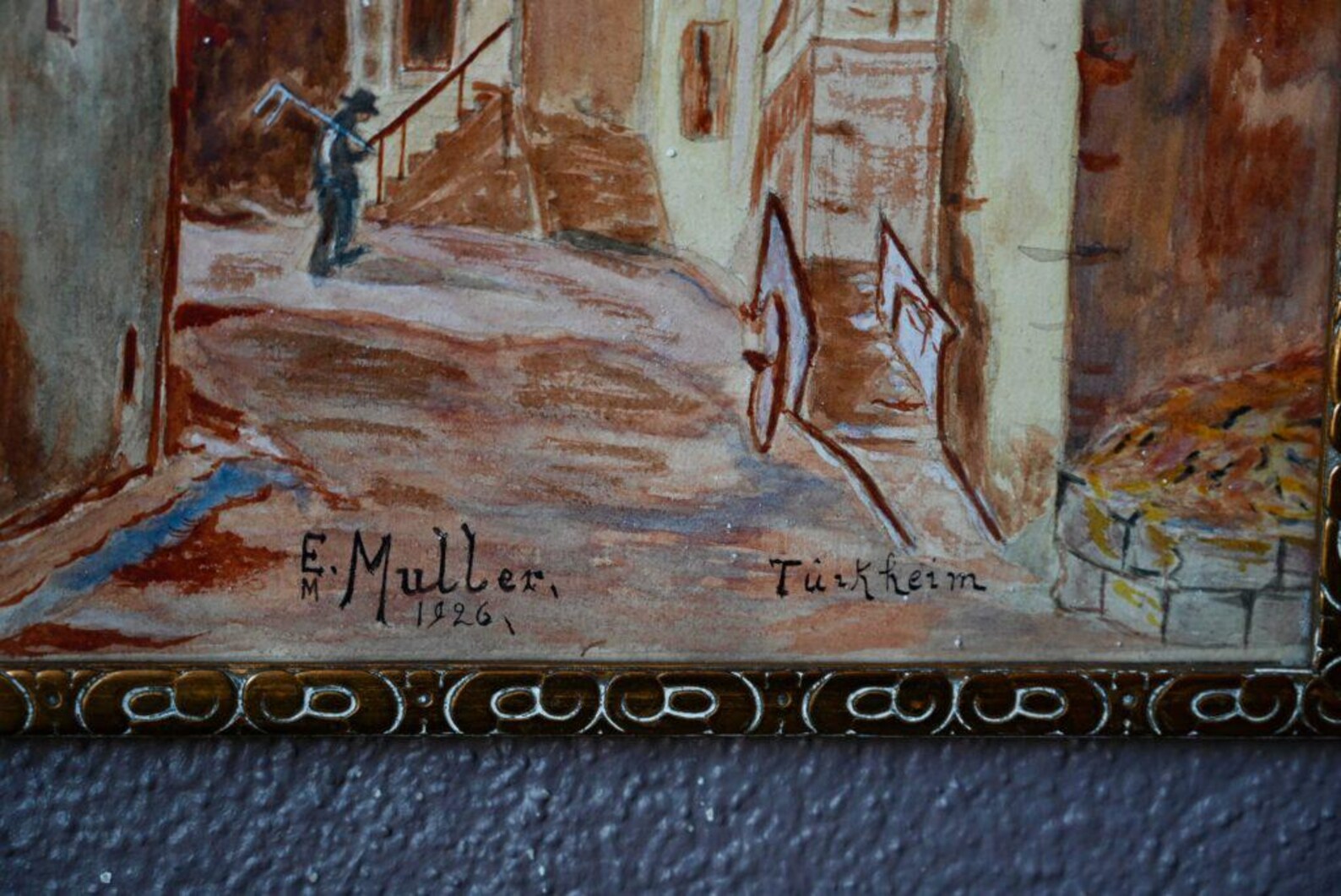 Turckheim Watercolor by E.M. Muller 1922 Wall Decoration Ancient France ...