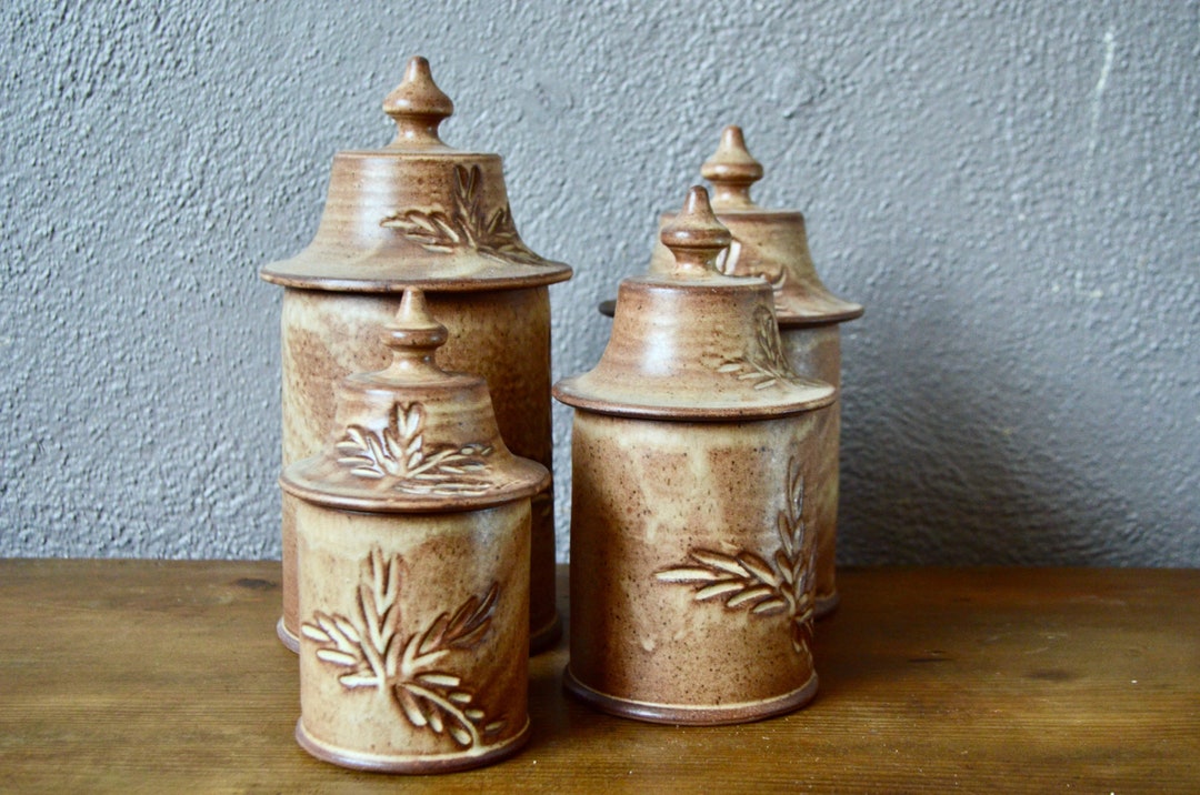 Series or Set of 4 Covered Pots in Vallauris Ceramic Vintage Boho Style ...