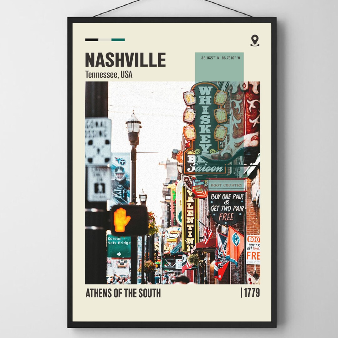 Nashville Poster, Retro Nashville Wall Art, Vintage Travel Poster Print ...