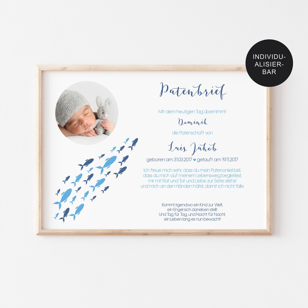 Godparent Letter Baptism fish Personalized With Photo as a Baptism Gift ...