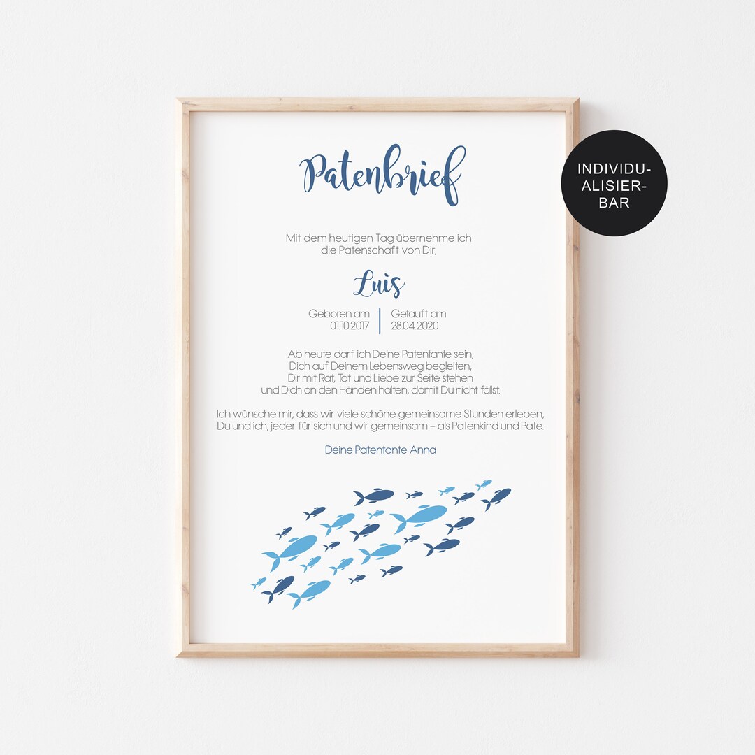 Godfather Letter Baptism With Fish Personalized Baptism Dates - Etsy