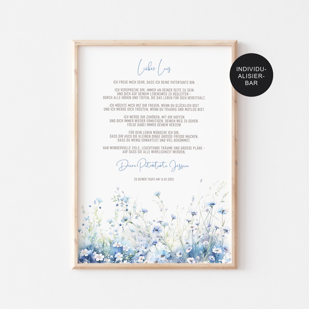 Godparent Letter Baptism flower Baptism Gift for - Etsy