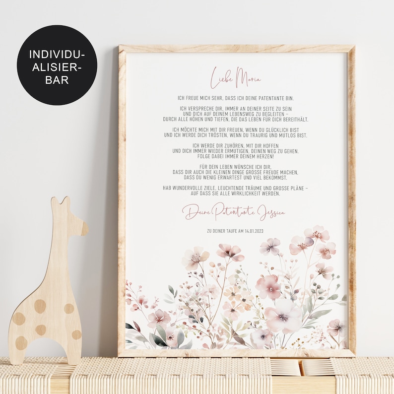 Baptism Certificate "flower" – Personalized Baptism Gift for Godchild ...