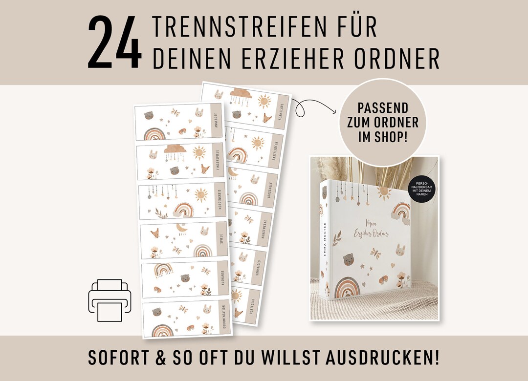 Templates Educator Folder Divider Strips boho for Portfolio Work in ...